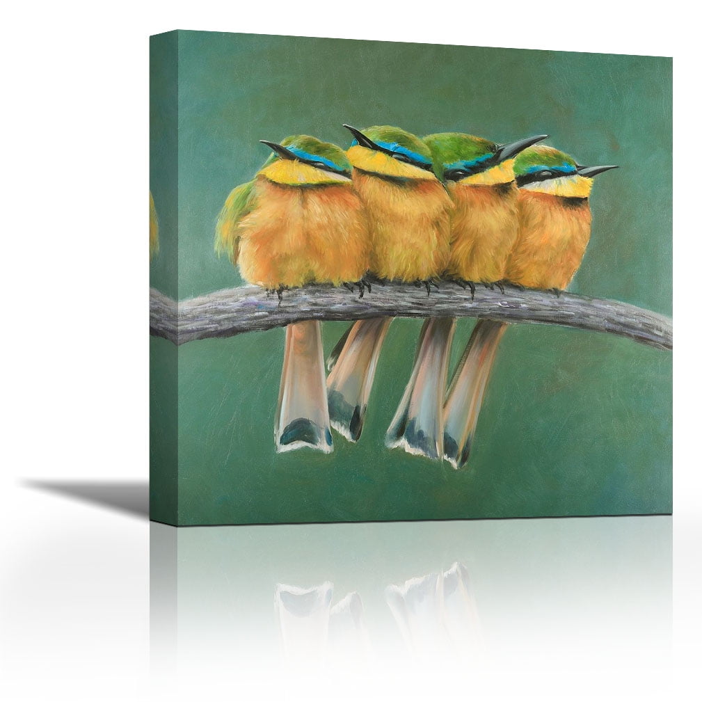 Four Birds on a Branch - Contemporary Fine Art Giclee on Canvas Gallery ...
