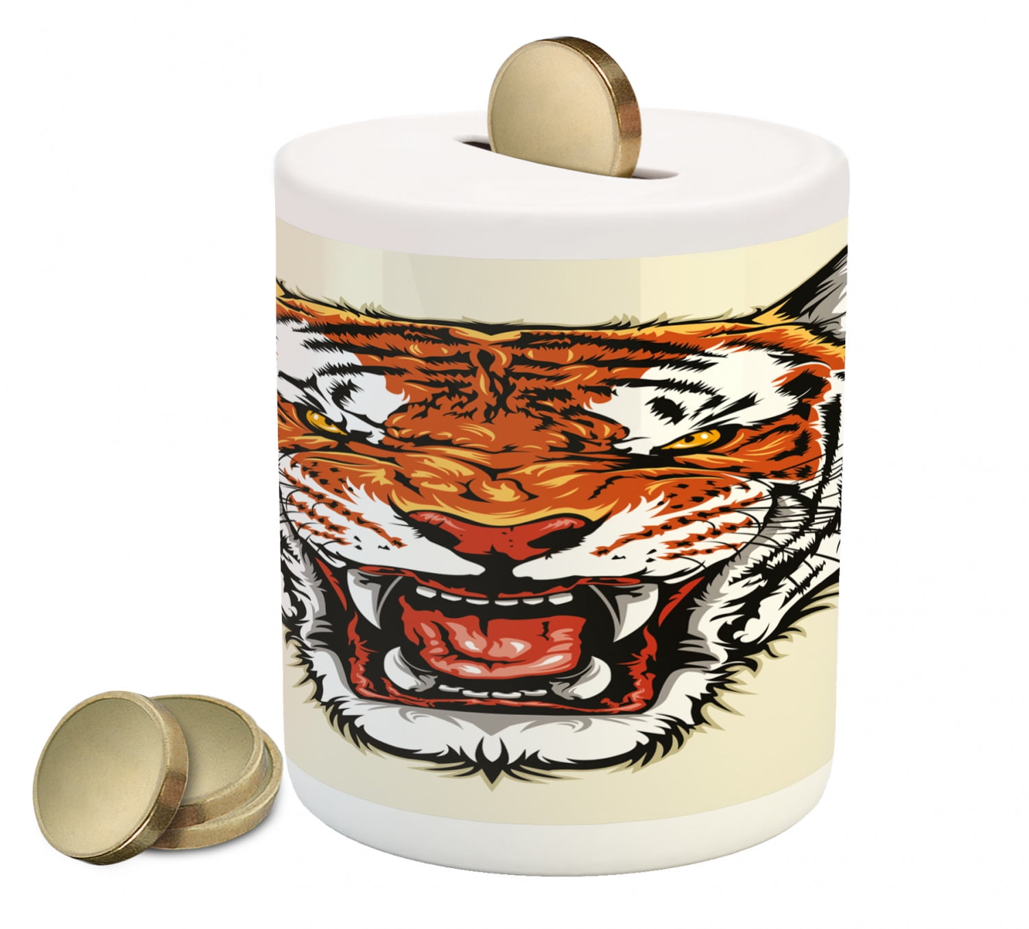 Tiger Piggy Bank, Angry Ready to Attack Beast with Sharp Fangs Jungle ...