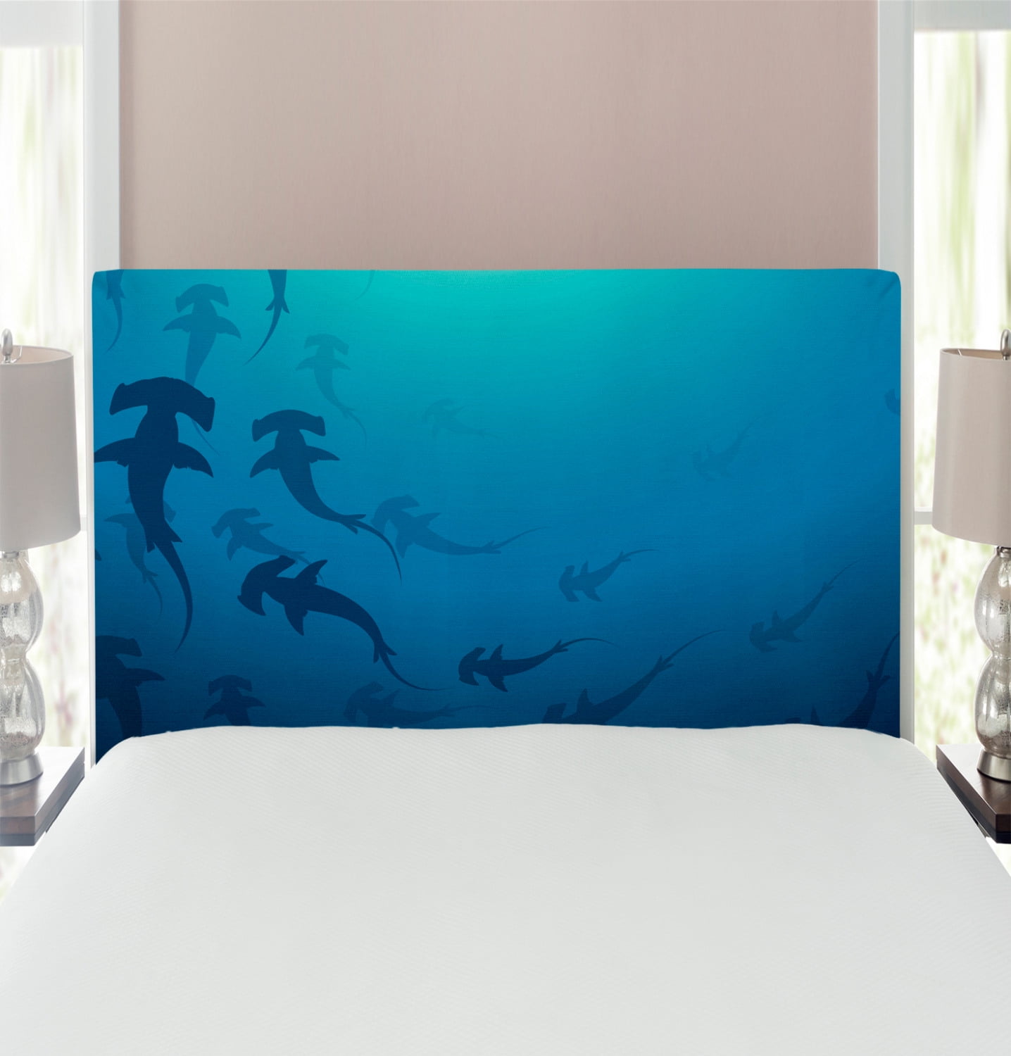 Sea Animals Headboard, Hammerhead Shark School Scan Ocean Dangerous ...