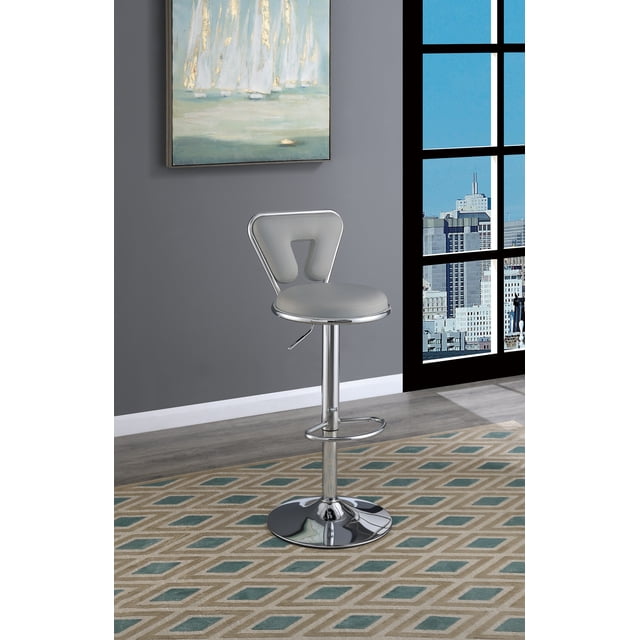 CoSoTower Adjustable Bar Stool Gas Lift Chair Gray Faux Leather Chrome ...
