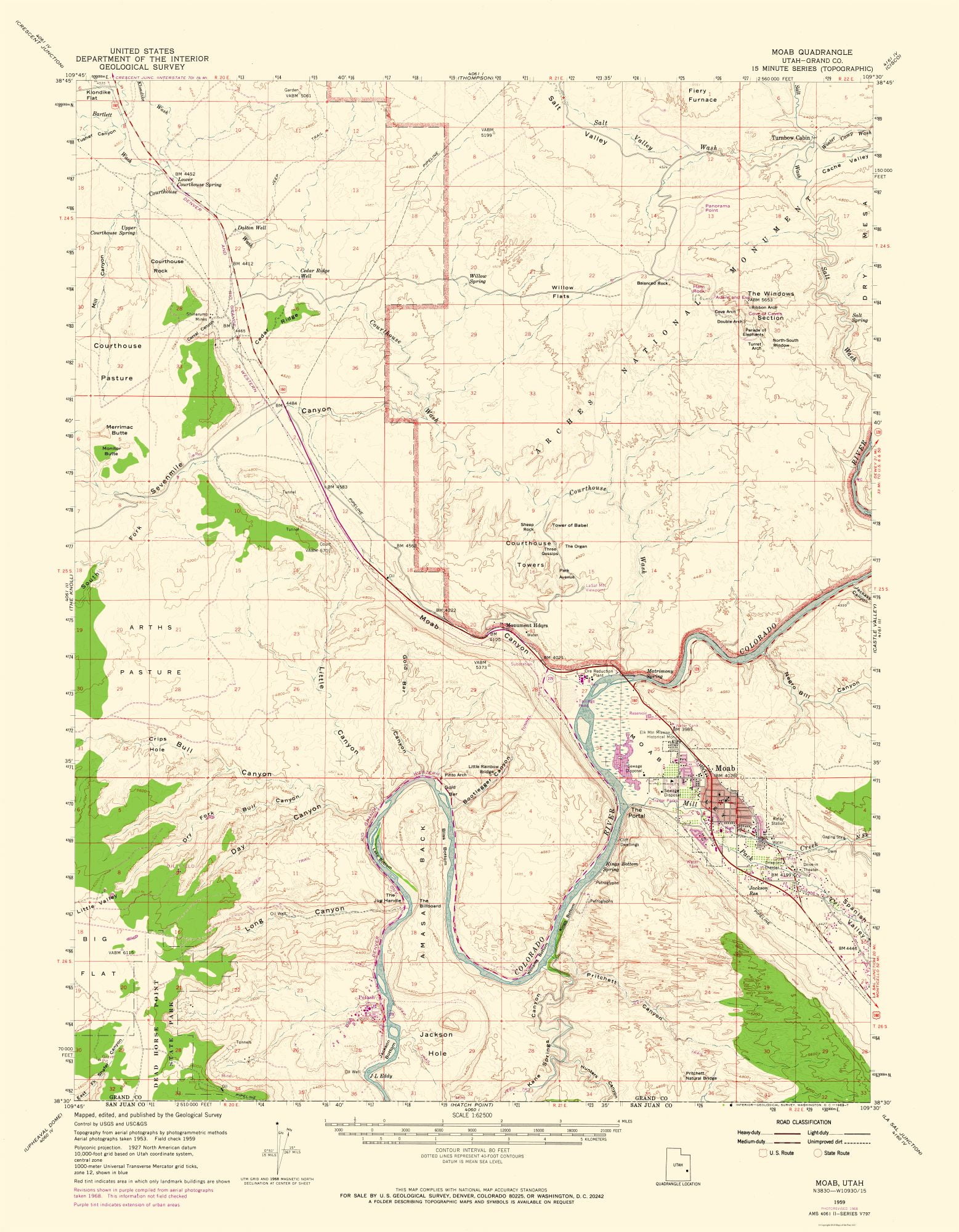 Topo Map - Moab Utah Quad - USGS 1959 - 23.00 x 29.54 - Glossy Satin ...