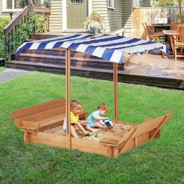 Costway Wooden Sandbox with Lid Cover Kids Outdoor Play Equipment Gift ...