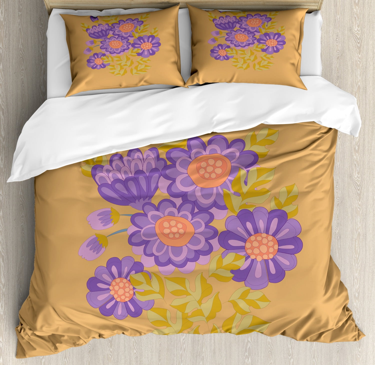 Aster Duvet Cover Set Queen Size, Bouquet of Flowers Fall Blossom on ...