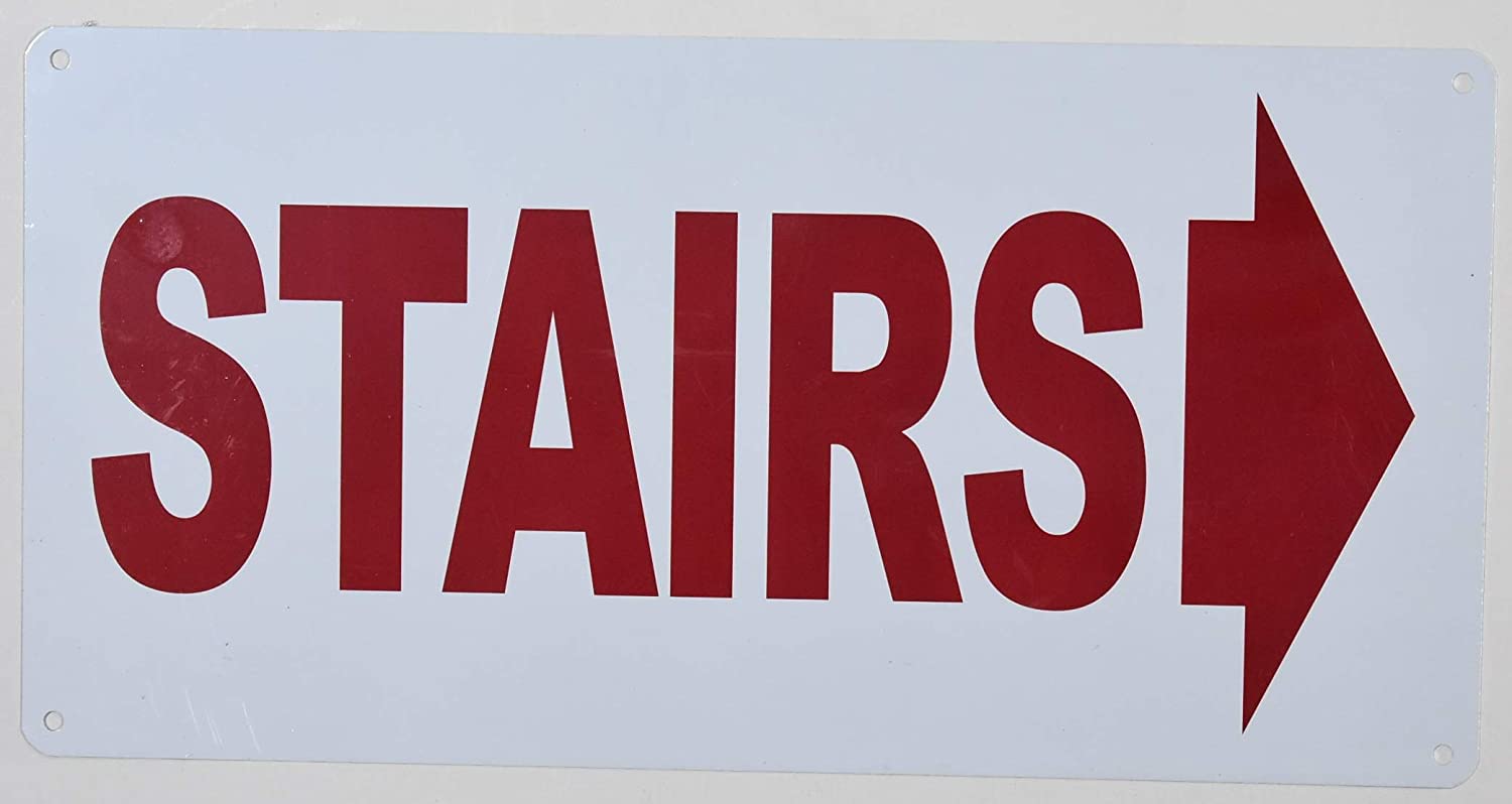 Stairs (Arrow Right) Sign (White Background,Aluminium, 6x12)(ref-2022-4 ...