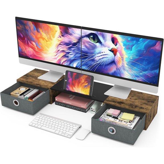 Fenge Dual Monitor Stand Riser for Desk, 42.5in Large Monitor Stands ...