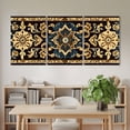 Abstract Boho Flower Pattern Brown Canvas Wall Art 3 Panels, Yellow ...