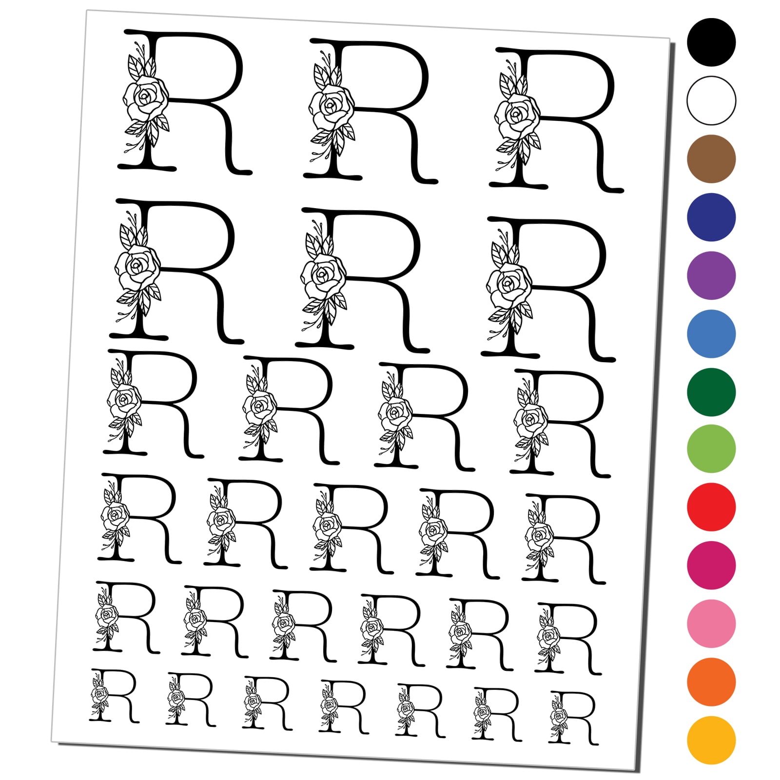Rose Typewriter Font Capital Letter R Water Resistant Temporary Tattoo ...