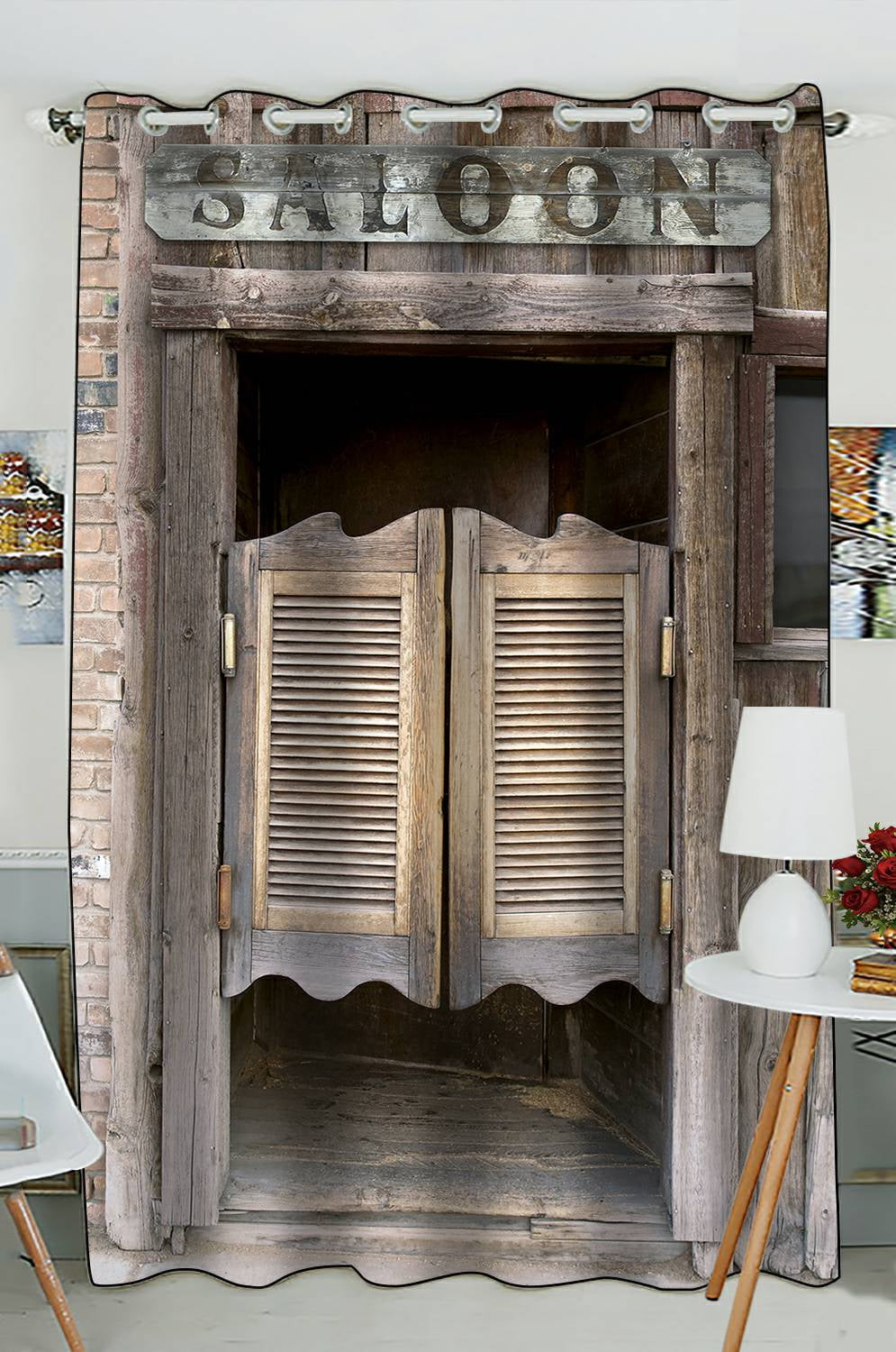 ECZJNT Old Western Swinging Saloon Doors Saloon Sign Blackout Window ...