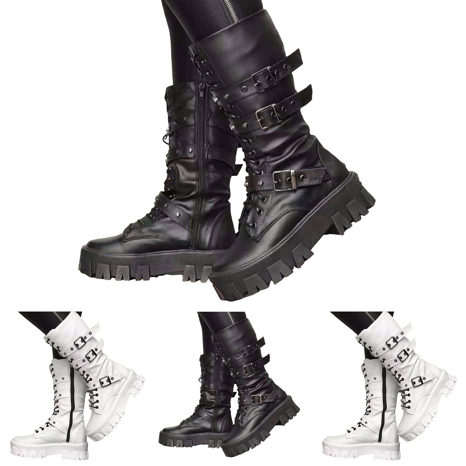 Click here for Dakaela Black Platform Goth Boots For Women Buckle... prices