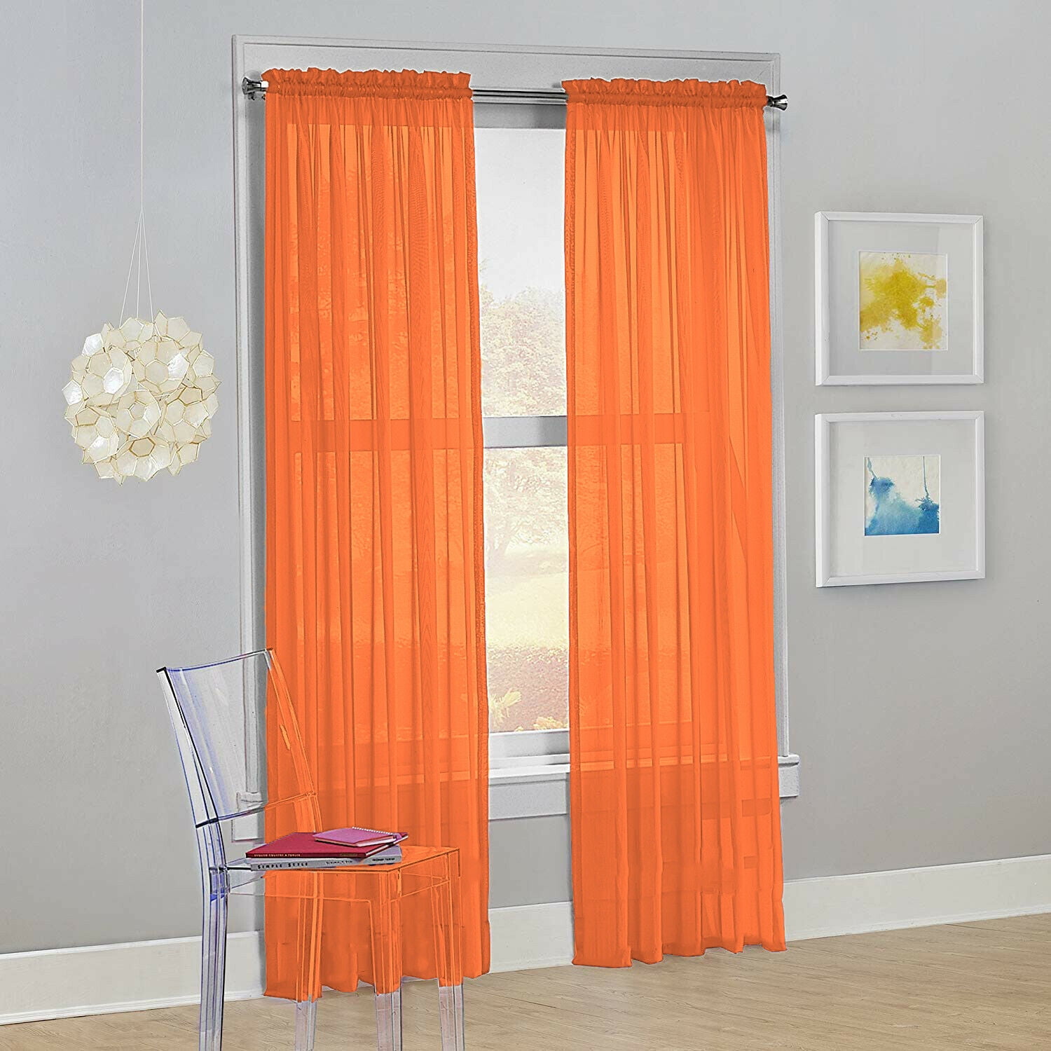 Set of 2 Sheer Voile Transparent Window Treatment Curtain Panel Drapes ...