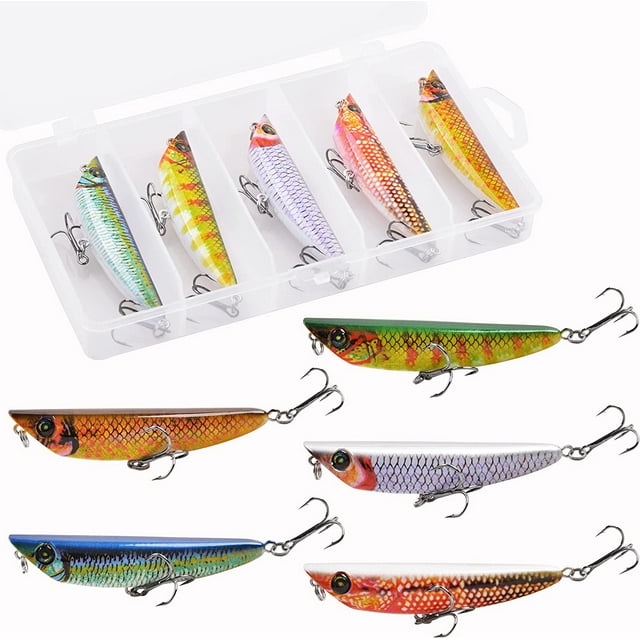 Topwater Popper Lures - 5pcs Fishing Plugs Lures Kit Bass Fishing Lures Hard Pencil Baits Minnow ...