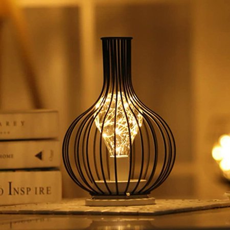 Black Metal Wire Table Lamp, Modern Iron Basket Cage Style Night Light ...