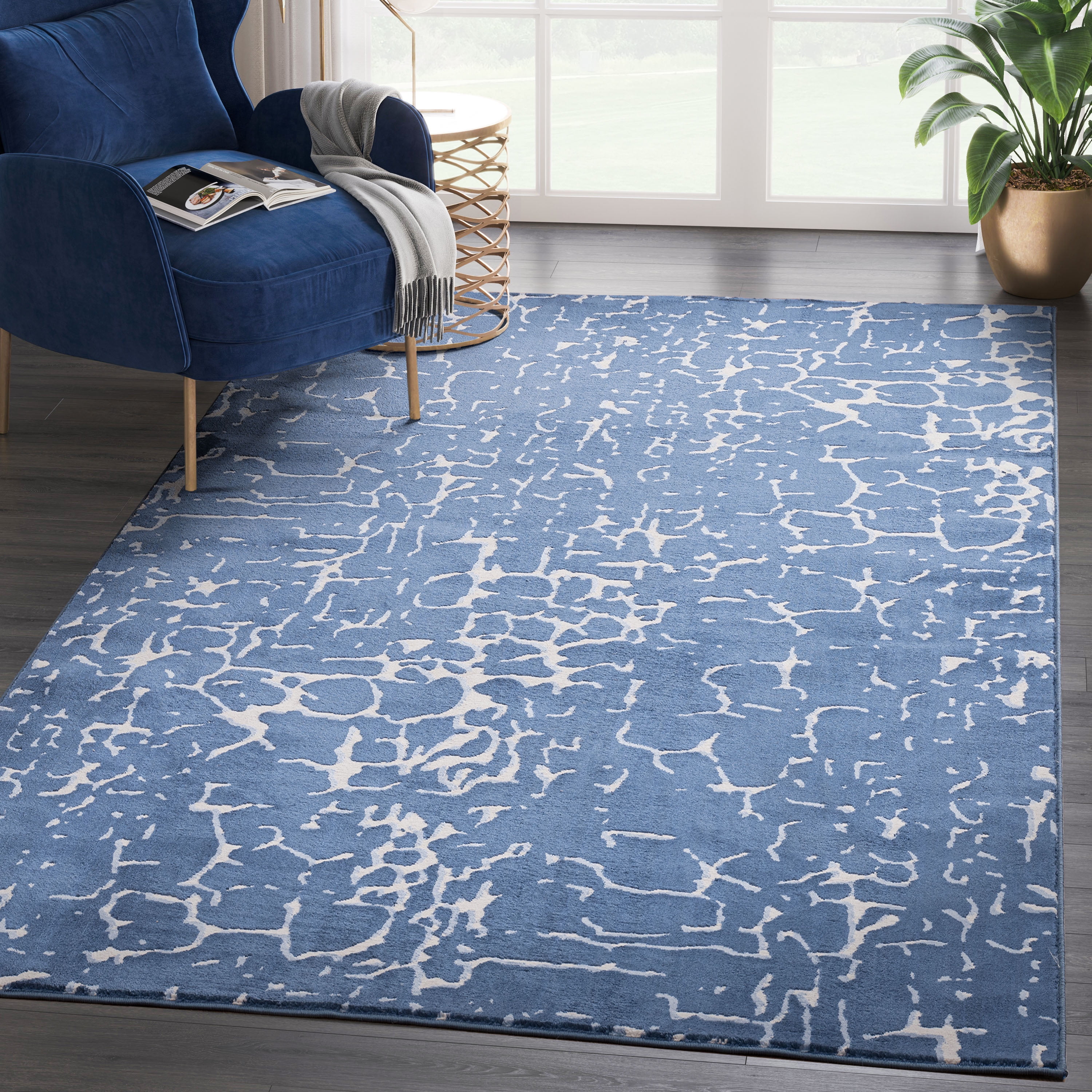 Abani Regal Collection Elegant Modern 5' x 8' Blue Abstract Pebbles ...