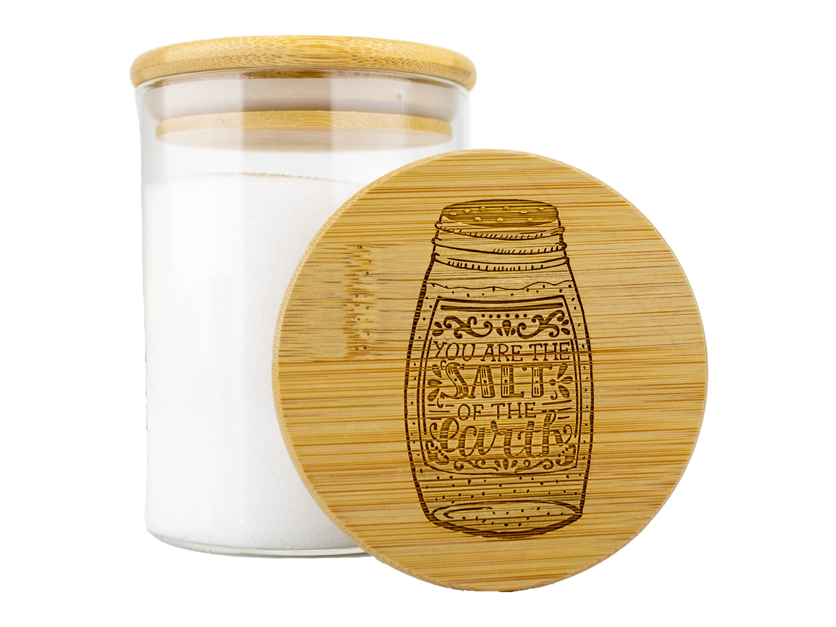Hakuna Supply Salt Glass Storage Jars w/ Decorative Engraved Bamboo Lid ...