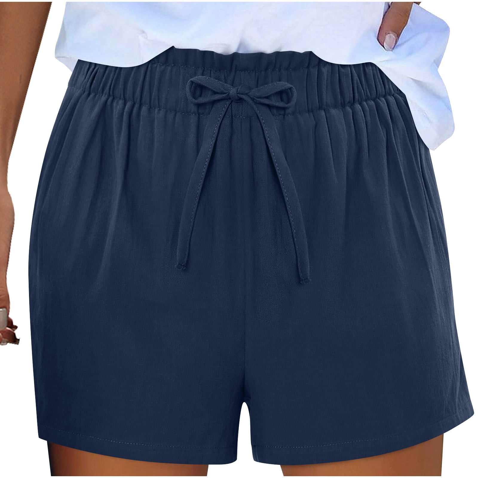 Lenpel Shorts en Coton et Lin pour Femmes Confortables Taille Haute ...