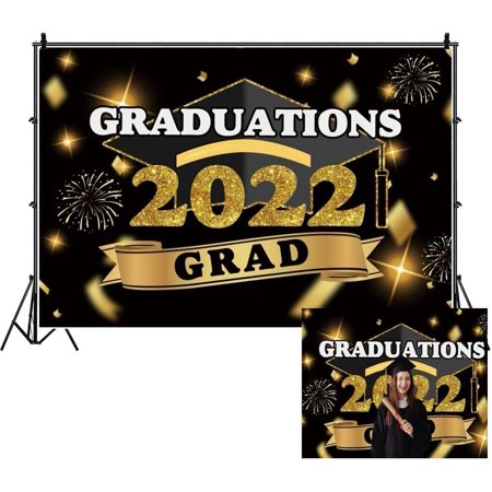 10x8ft Graduations 2022 Grad Backdrop Gold Black Graduation Photography ...