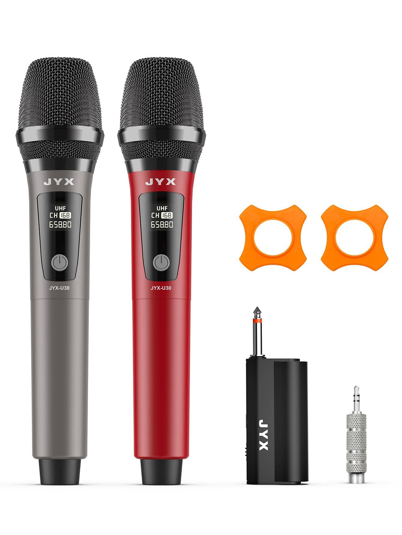 JYX Wireless Microphone, Dual 2 UHF Cordless Microphone System With Rechargeable Receiver ...