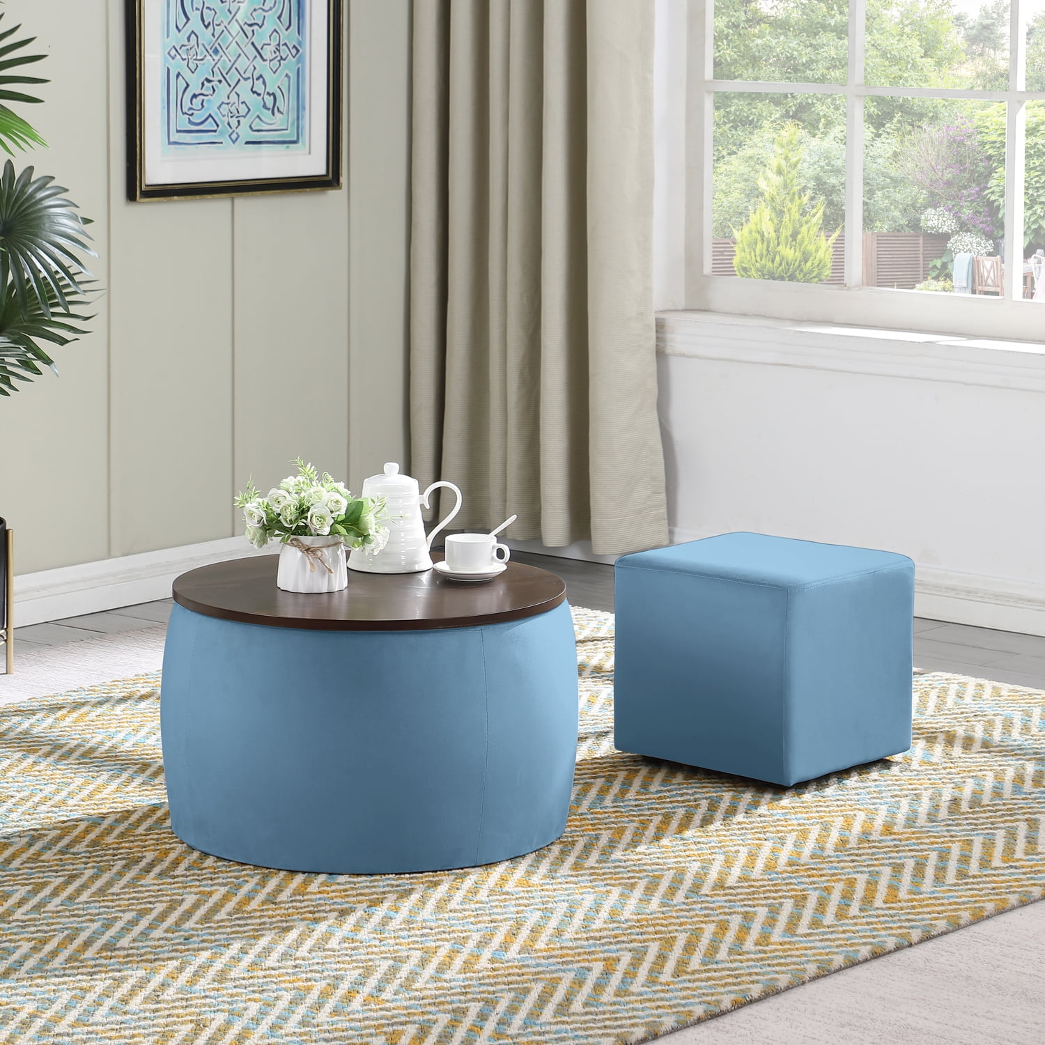 Holaki Round Ottoman Set with Storage, 2 in 1 combination, Round Coffee ...