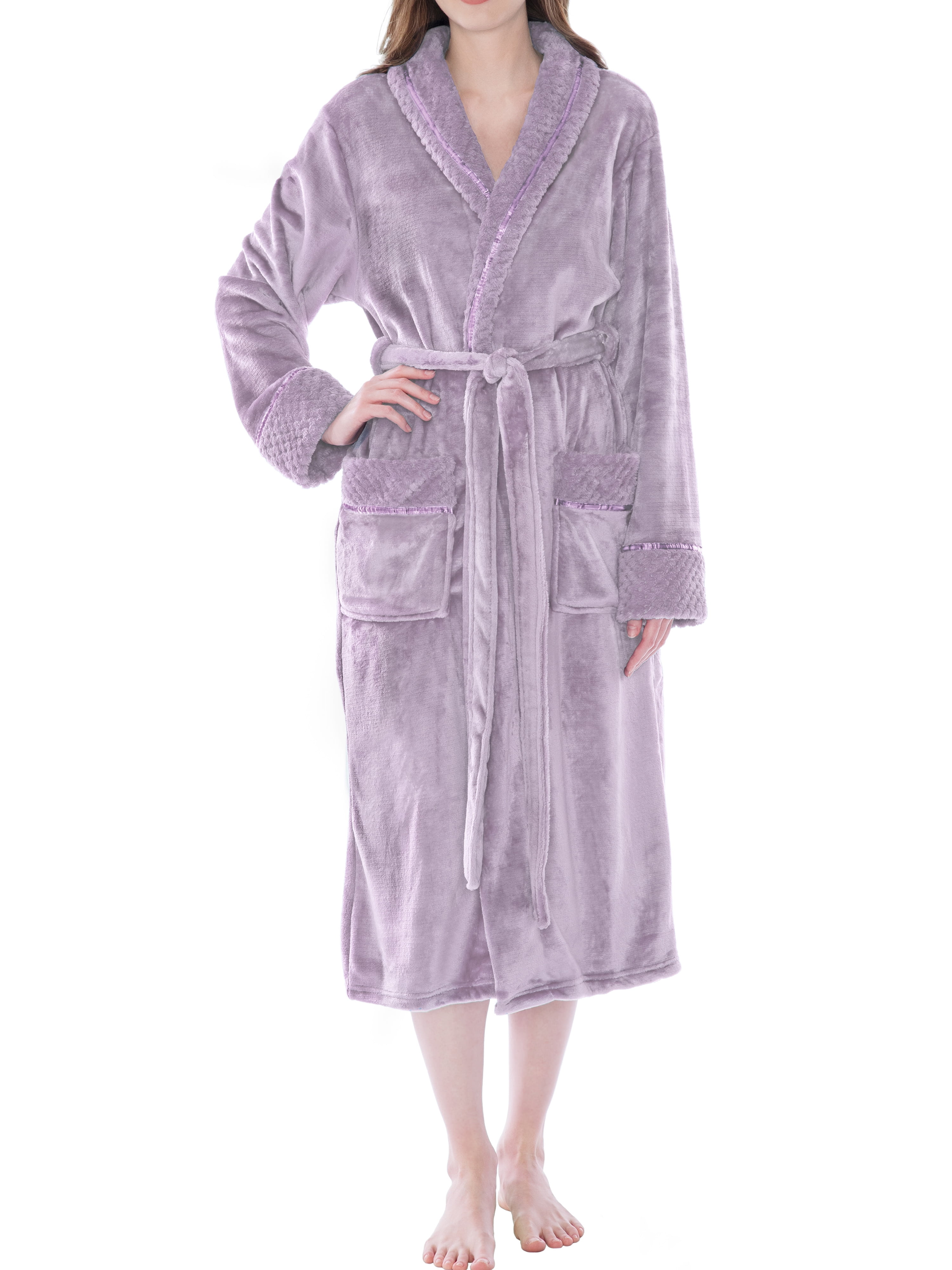 Pavilia Soft Plush Women Fleece Robe Lavender Light Purple Cozy
