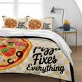 4 Piece Duvet Cover Set Cal king, Cartoon Pizza on Yellow Plaid Soft ...