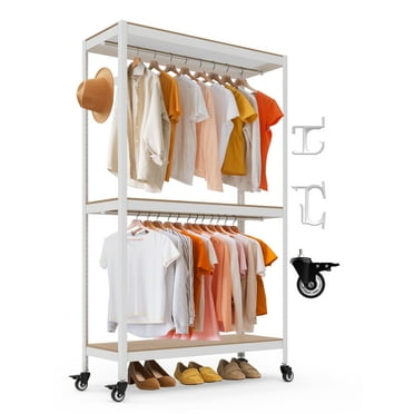 Ktaxon 2-Tier Rolling Garment Rack, Adjustable Shelves, Double Hanging ...