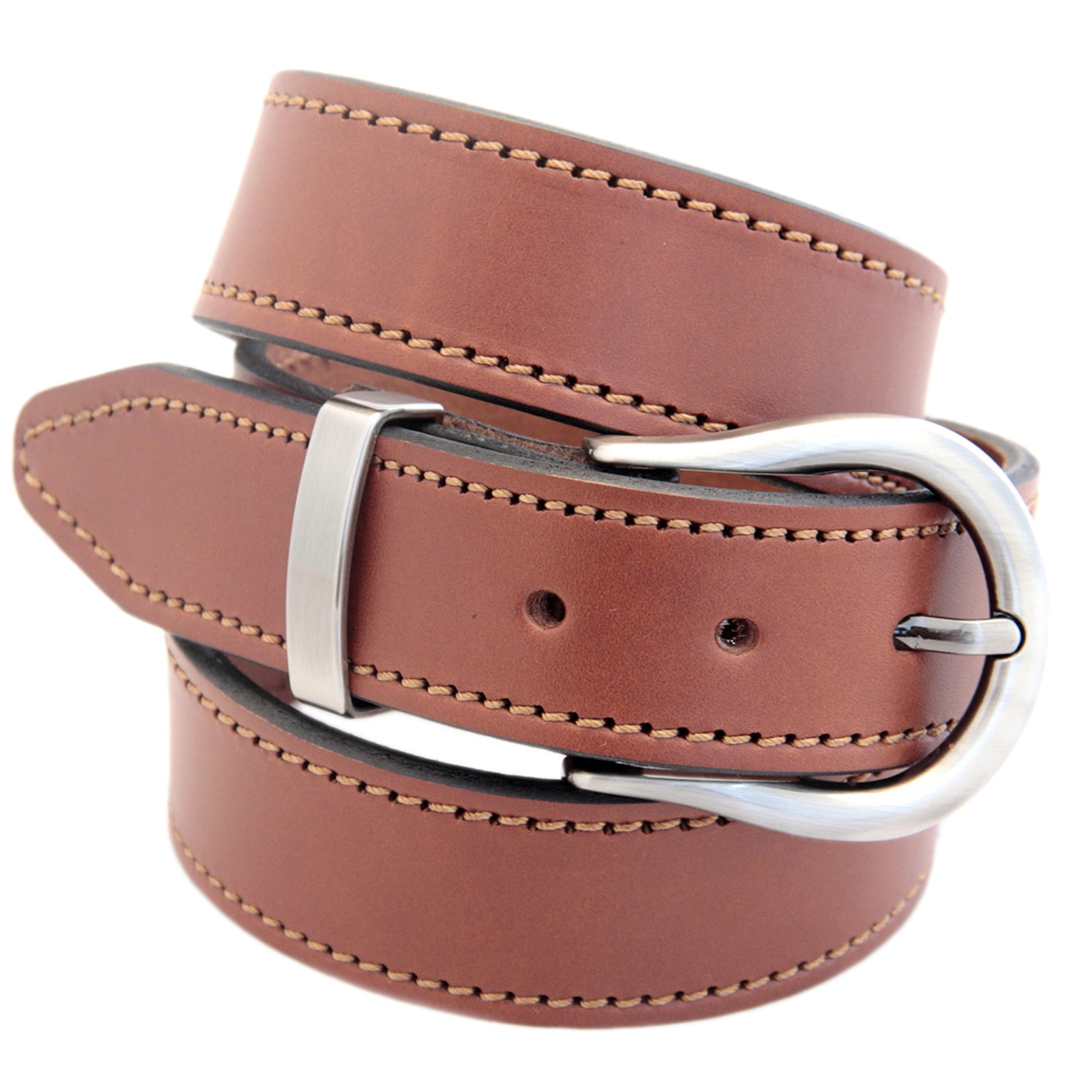1 1/2" Medium Brown English Bridle Leather Belt Decorative Stitching ...