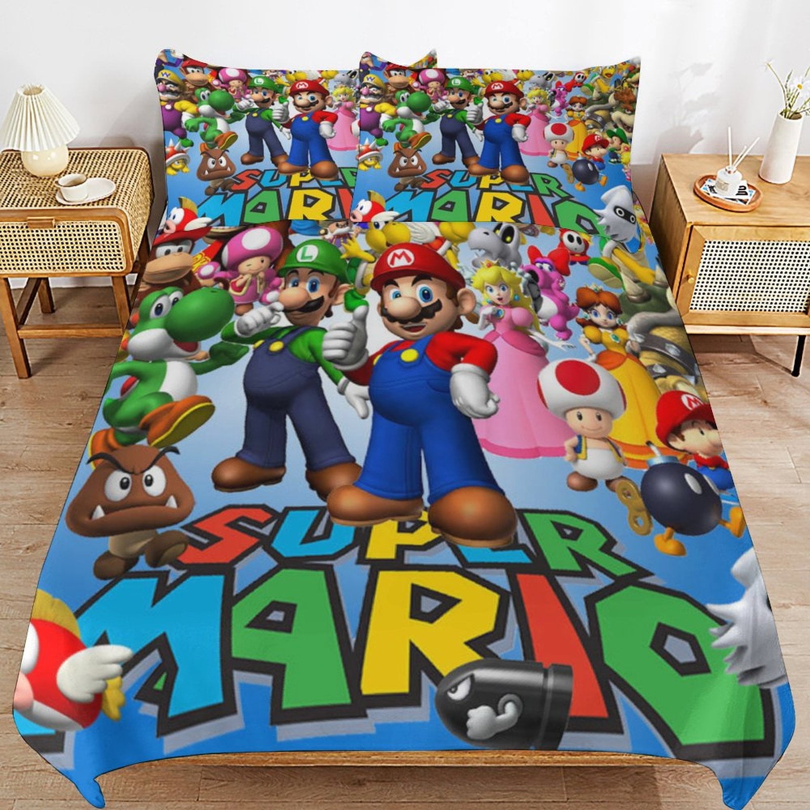 Super Mario 3-Piece Comforter Set for Bedroom, Super Mario Bedding Set ...