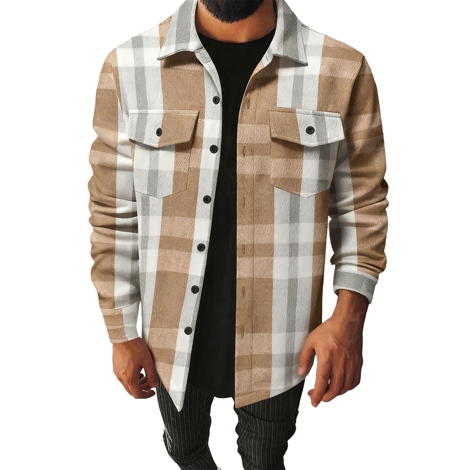 Click here for Meetotime Mens Button-Down Jacket Casual Loose Lon... prices