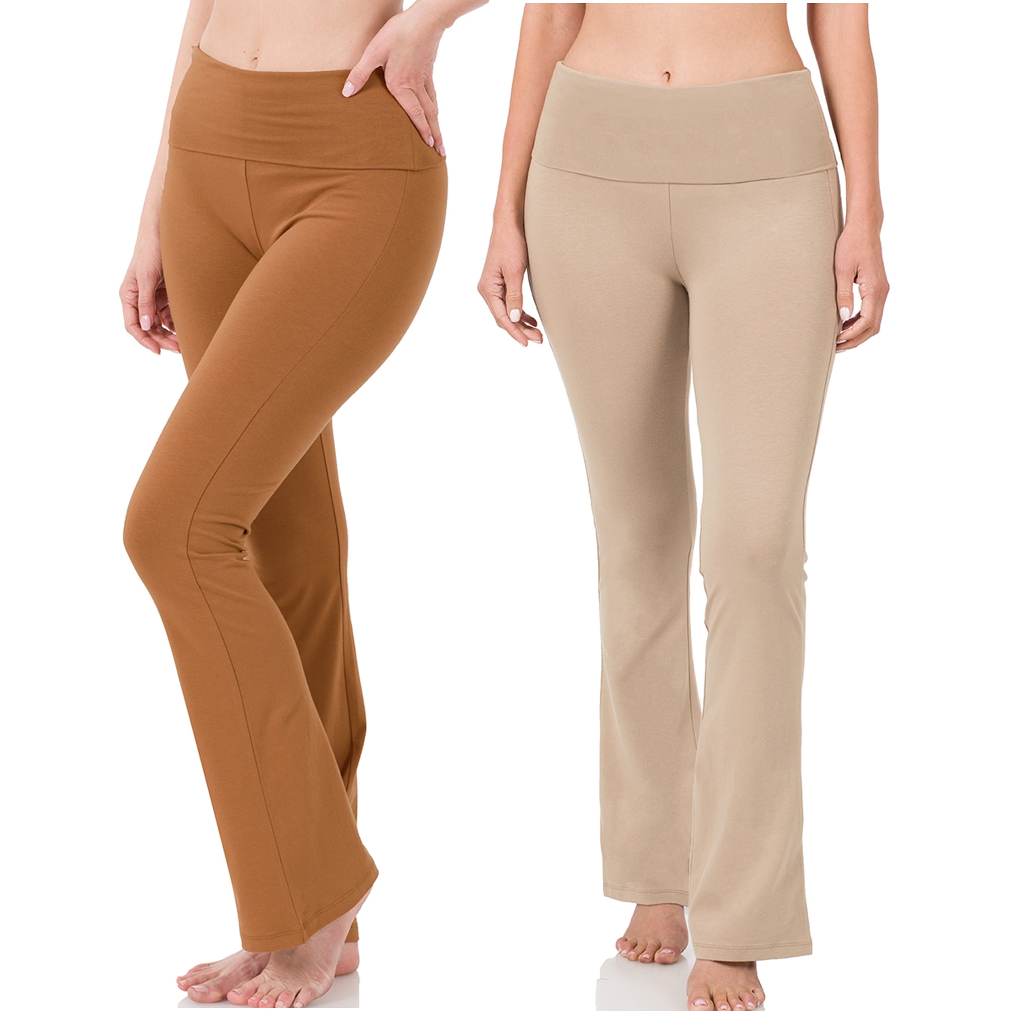 Zenana Womens And Plus Stretch Cotton Foldover Waist Bootcut Workout Yoga