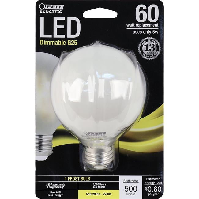 Feit Electric BPG2560F827LED 60 W LED Equivalent Clear G25 Globe ... Feit Electric BPG2560F827LED 60 W LED Equivalent Clear G25 Globe ...