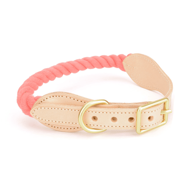 Rope collar - woven cotton and leather finish - small, medium size ...