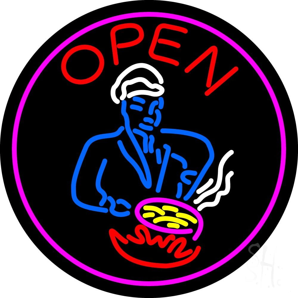 Open Chinese Chef Logo LED Neon Sign 18 x 18 - inches, Clear Edge Cut ...