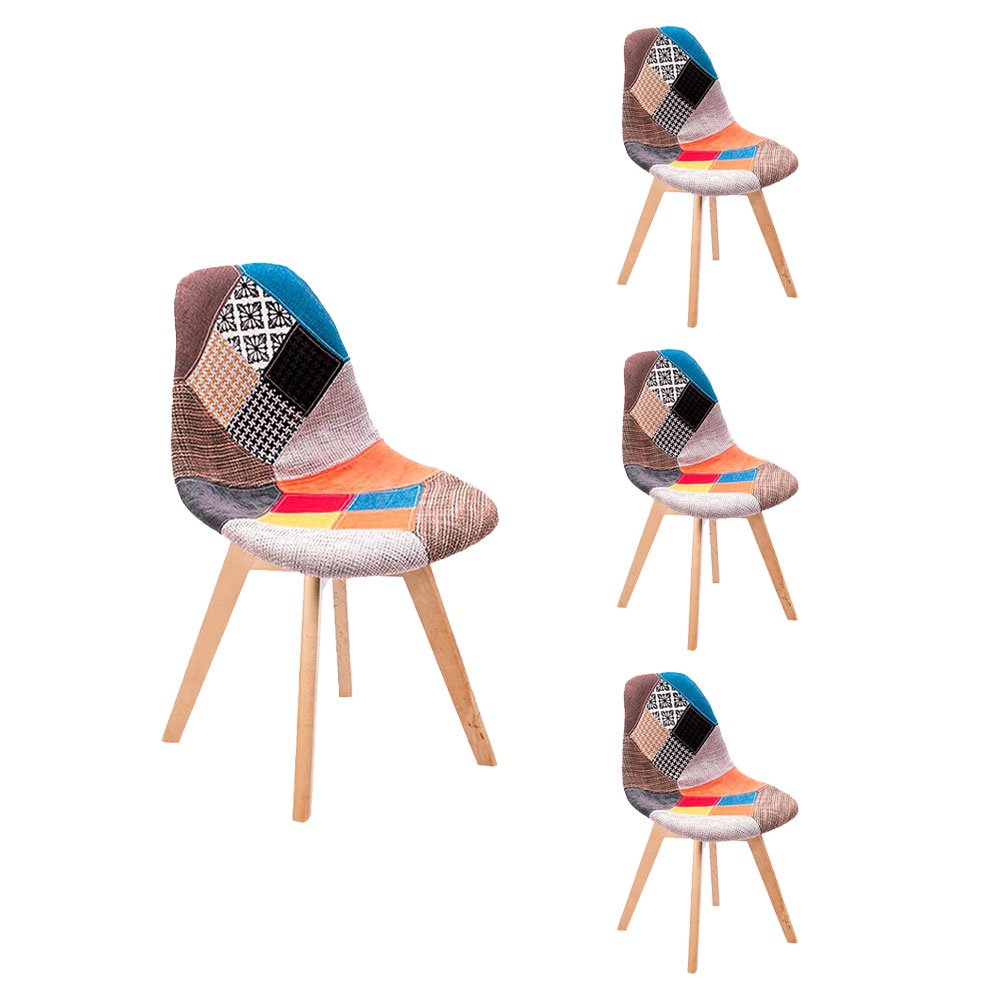 Pack 4 Silla Eames Patchwork Multicolor | Knasta Chile