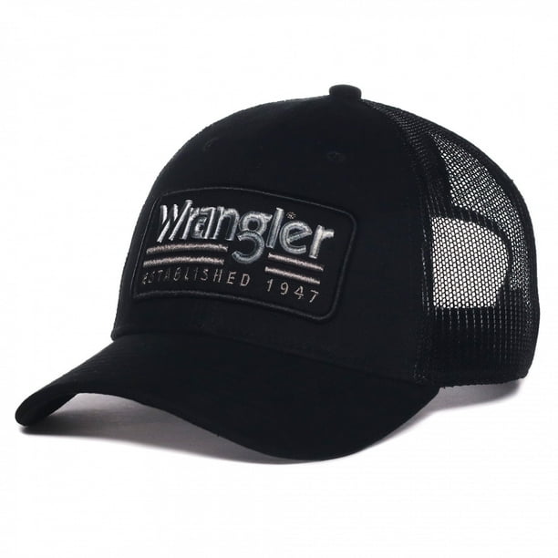 Wrangler Logo Established 1947 Patch Pre-Curved Adjustable Trucker Hat ...