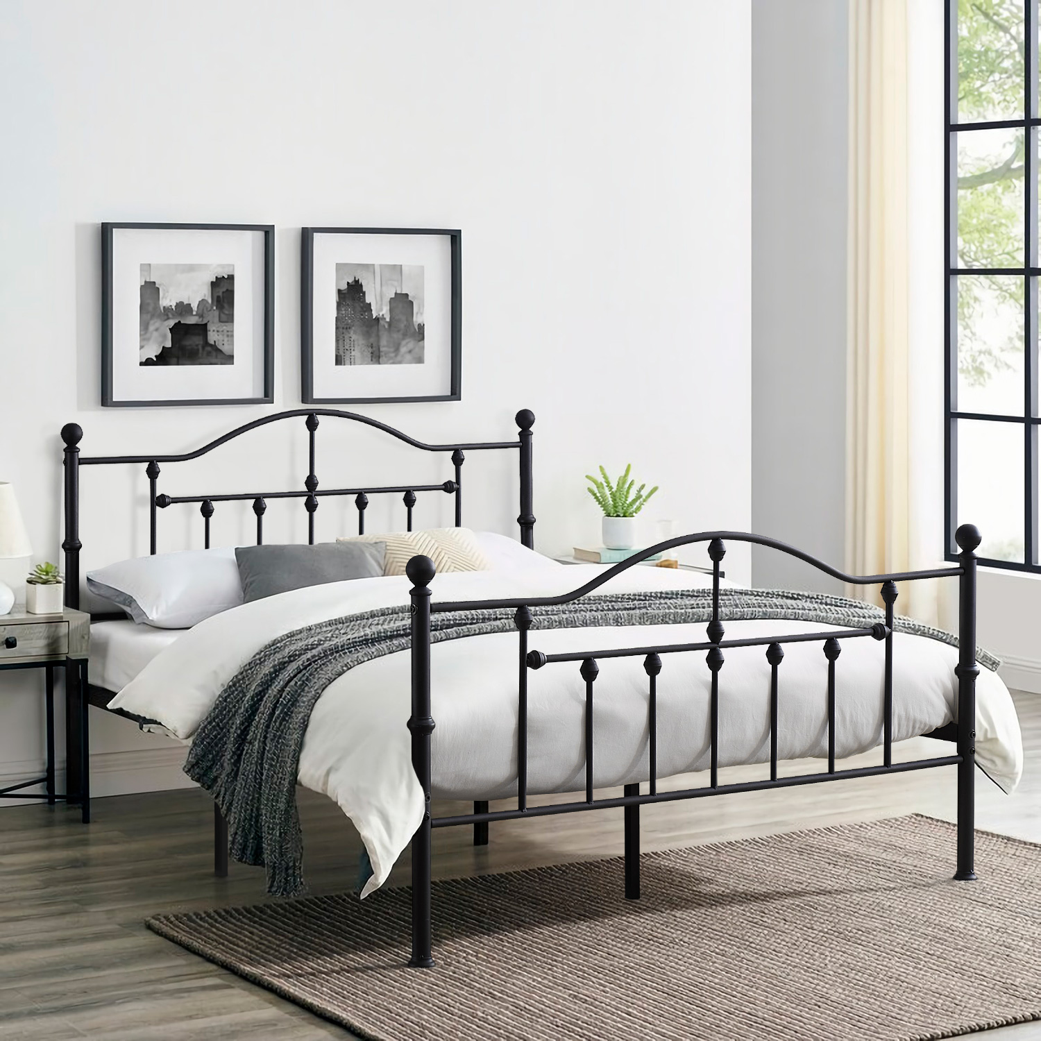 VECELO Black Platform Metal Bed Frame With Vintage Victorian Style VECELO Black Platform Metal Bed Frame With Vintage Victorian Style