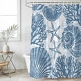 Coastal Slate Blue Sea Shells Starfish Shower Curtain Set, Waterproof ...