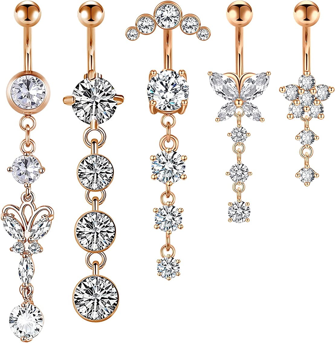 Briana Williams 14G Dangle Belly Button Rings for Women Rose Gold ...