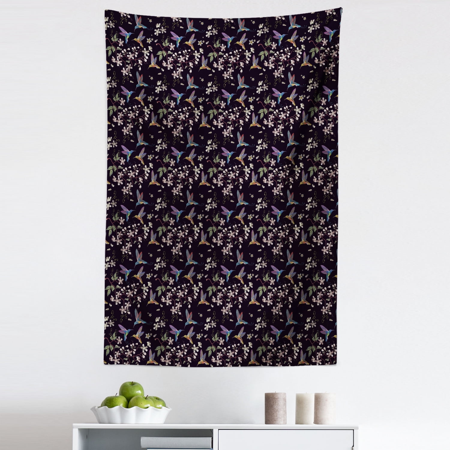 Cherry Blossom Tapestry, Flappy Broad-Tailed Hummingbirds Flying Around ...