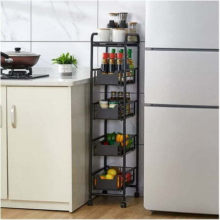XBRW Metal Slim Rolling Cart with Drawers Storage Corner Shelf with ...
