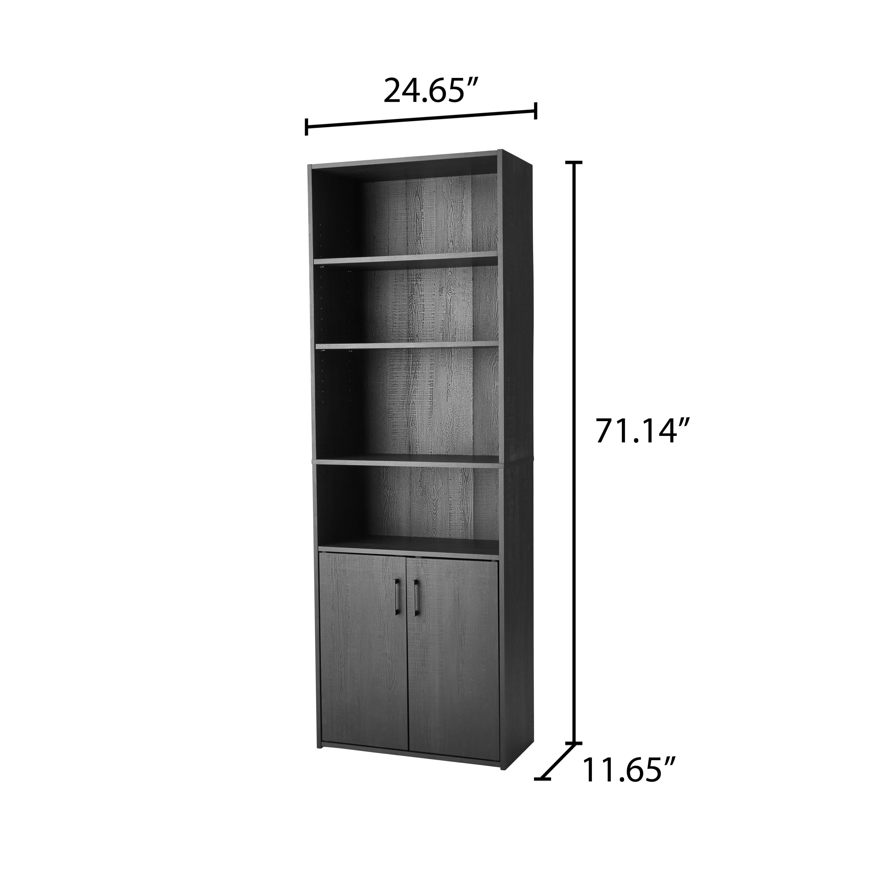 Mainstays Traditional 5 Shelf Bookcase with Doors Black Finish Walmart