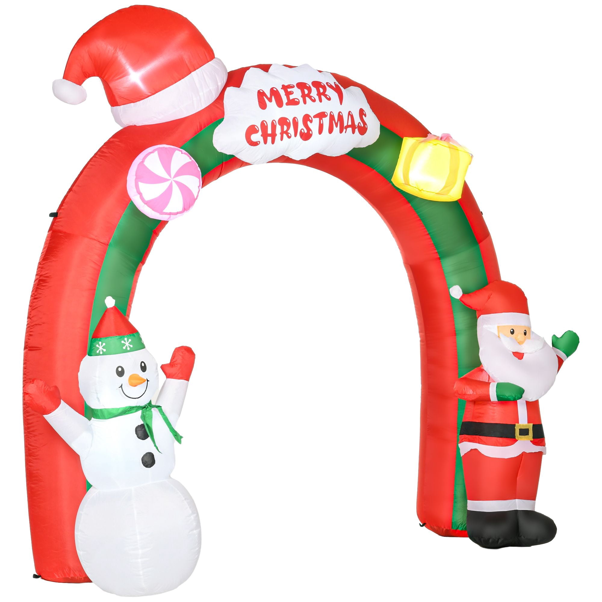 9ft Outdoor Christmas Inflatable Archway with Santa & Snowman, Red LED ...