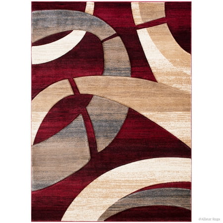 Allstar Red Carved Circles Modern Geometric Area Rug (7' 9" x 10' 5 ...