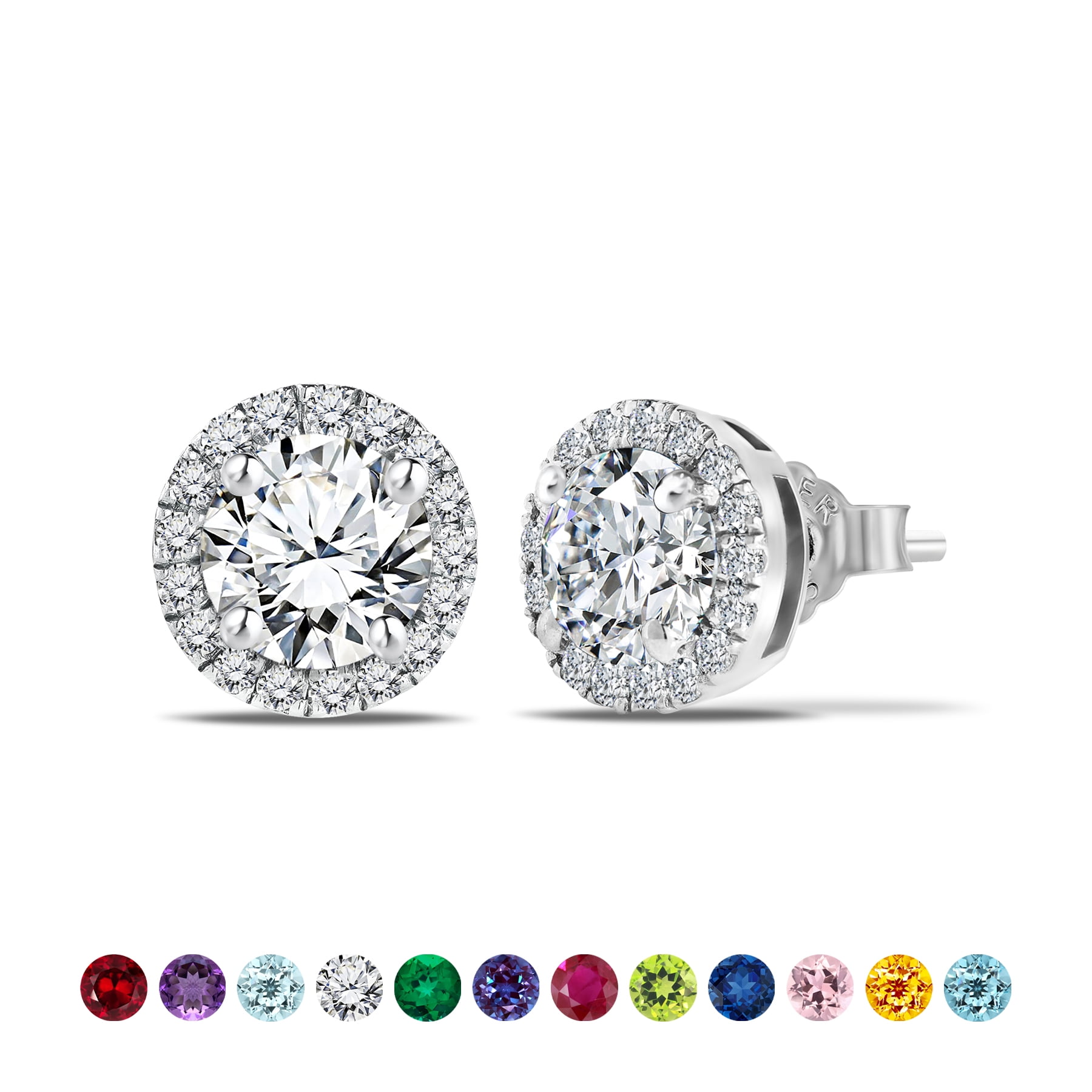 JeenMata 1.25 Carat - April Birthstone Halo Stud Earrings - with Round ...