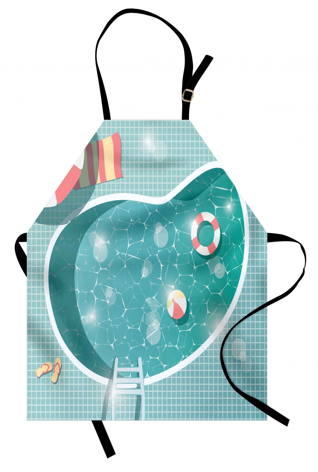 Pool Party Apron, Swimming Pool with Ball Flip Flops Parasol and Towel ...
