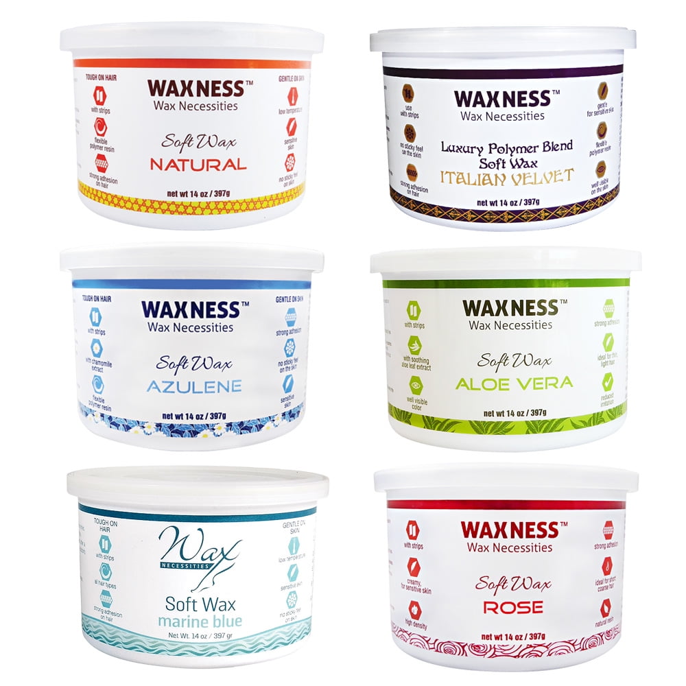 Waxness Depilatory Soft Wax Set of 6 Tins Assorted (6 x 14 oz ...