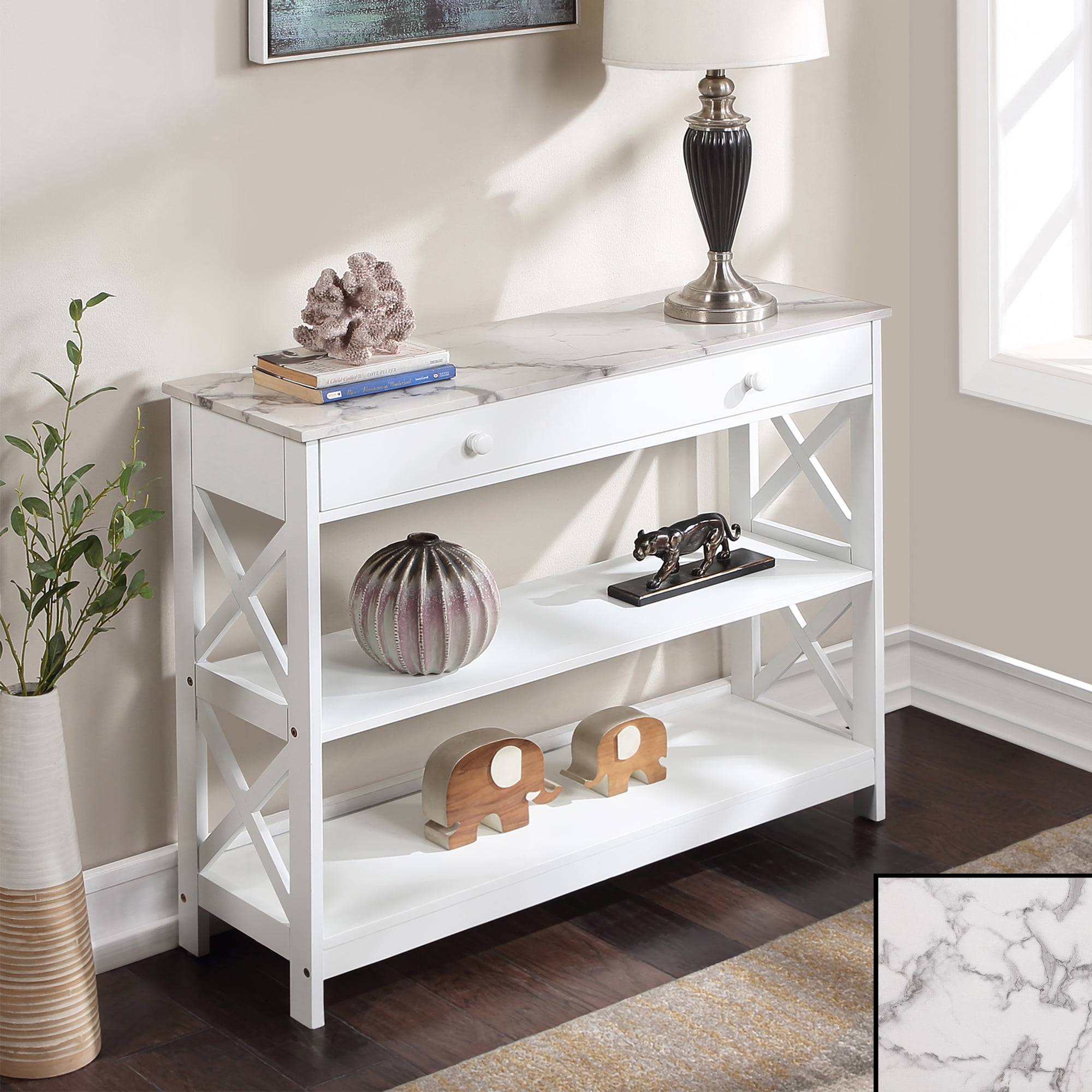 Convenience Concepts Oxford 1 Drawer Console Table with Shelves, White ...