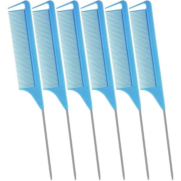 6 Pieces Hair Parting Comb Stainless Steel Pintail Comb Rat Tail Comb ...