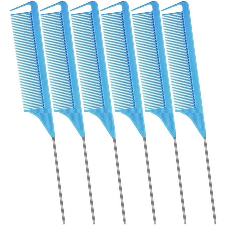 6 Pieces Hair Parting Comb Stainless Steel Pintail Comb Rat Tail Comb ...