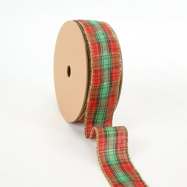 LaRibbons 1 1/2" Wired Ribbon | "Check" White/Red/Green | 10 Yard Roll ...