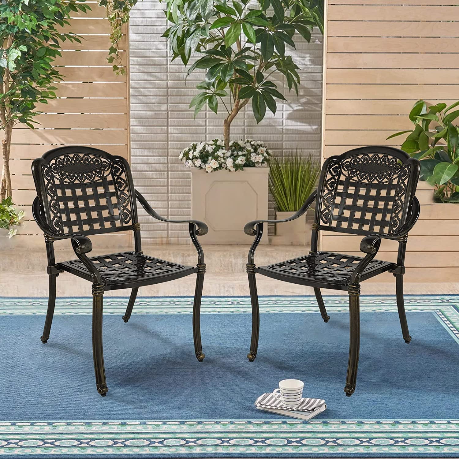 SOCIALCOMFY 2 Piece Outdoor Bistro Dining Chairs, Cast Aluminum Dining ...